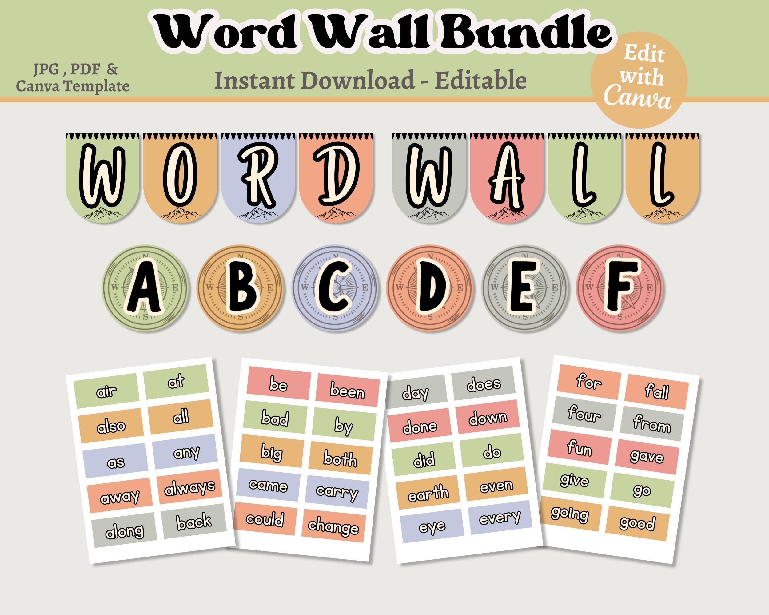 Word Wall Display, Printable & Editable Sight Words Bundle, Alphabet ...