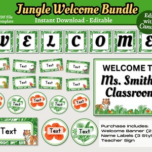 Jungle Welcome Bundle, Welcome Banner & Labels, Editable Teacher ...