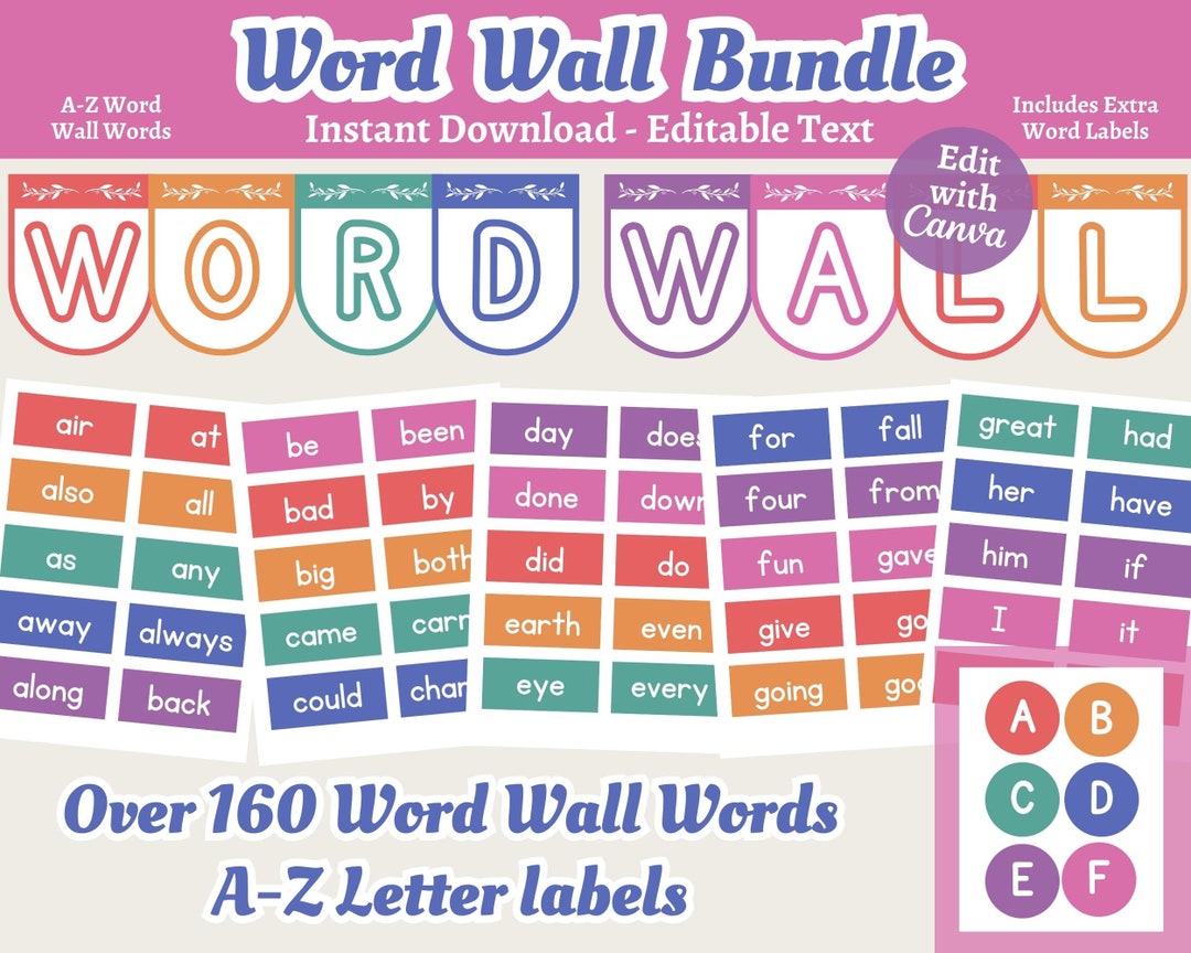 Rainbow Wildflower Word Wall Bundle, Learning Decor, Editable Word Wall ...