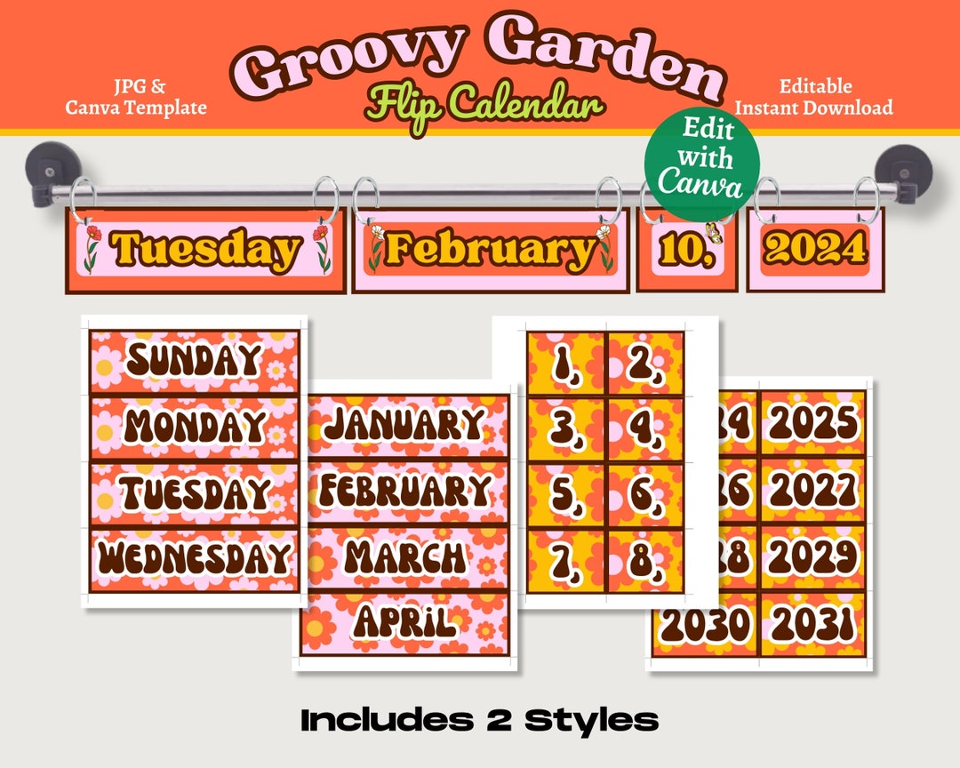 Groovy Flip Calendar, Printable & Editable Flip Calendar, Sight Words ...
