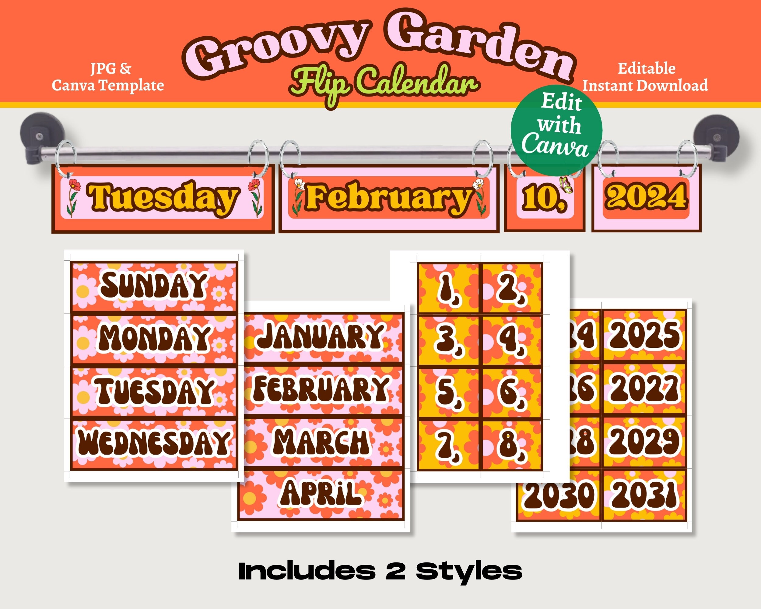 Groovy Flip Calendar, Printable & Editable Flip Calendar, Sight Words ...