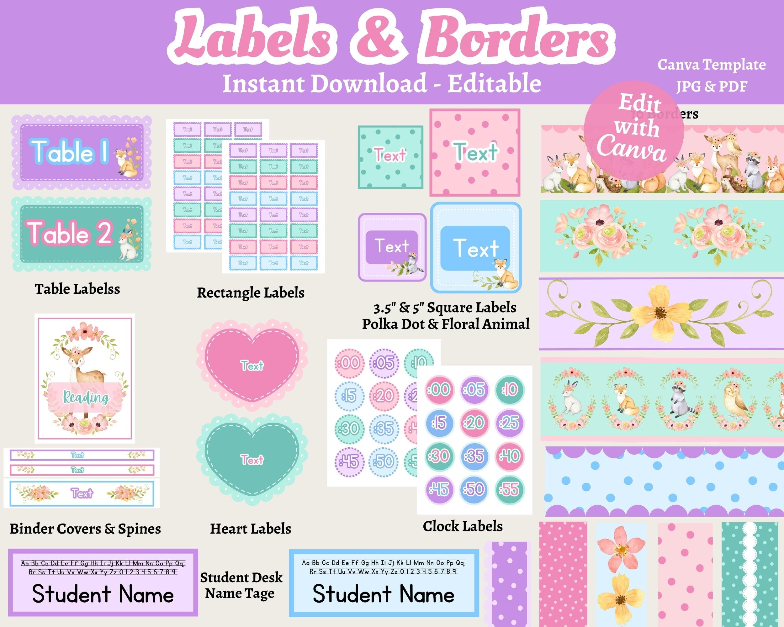 Woodland Animals Labels and Borders Bundle, Editable Printable ...