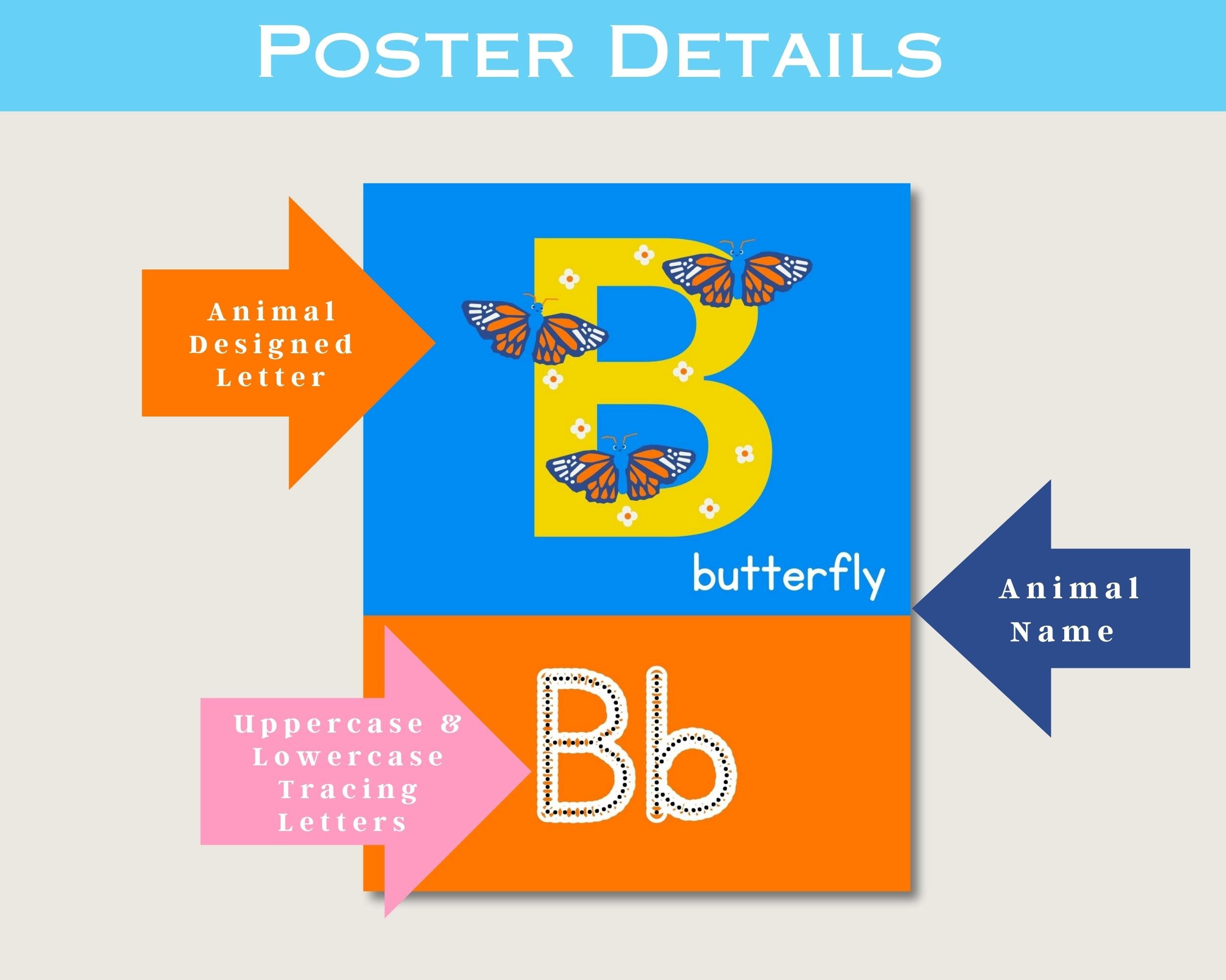 Pre-k Toddler Animal Alphabet Flash Cards, 26 Bright Animal Alphabet ...