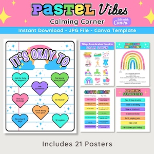 Editable Pastel Calming Corner Posters, Printable Breathing Techniques ...