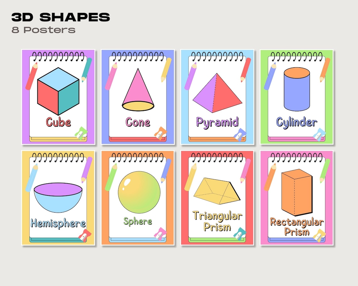 School Theme Shapes Bundle, Printable & Editable 2D Shape Posters, 3D ...