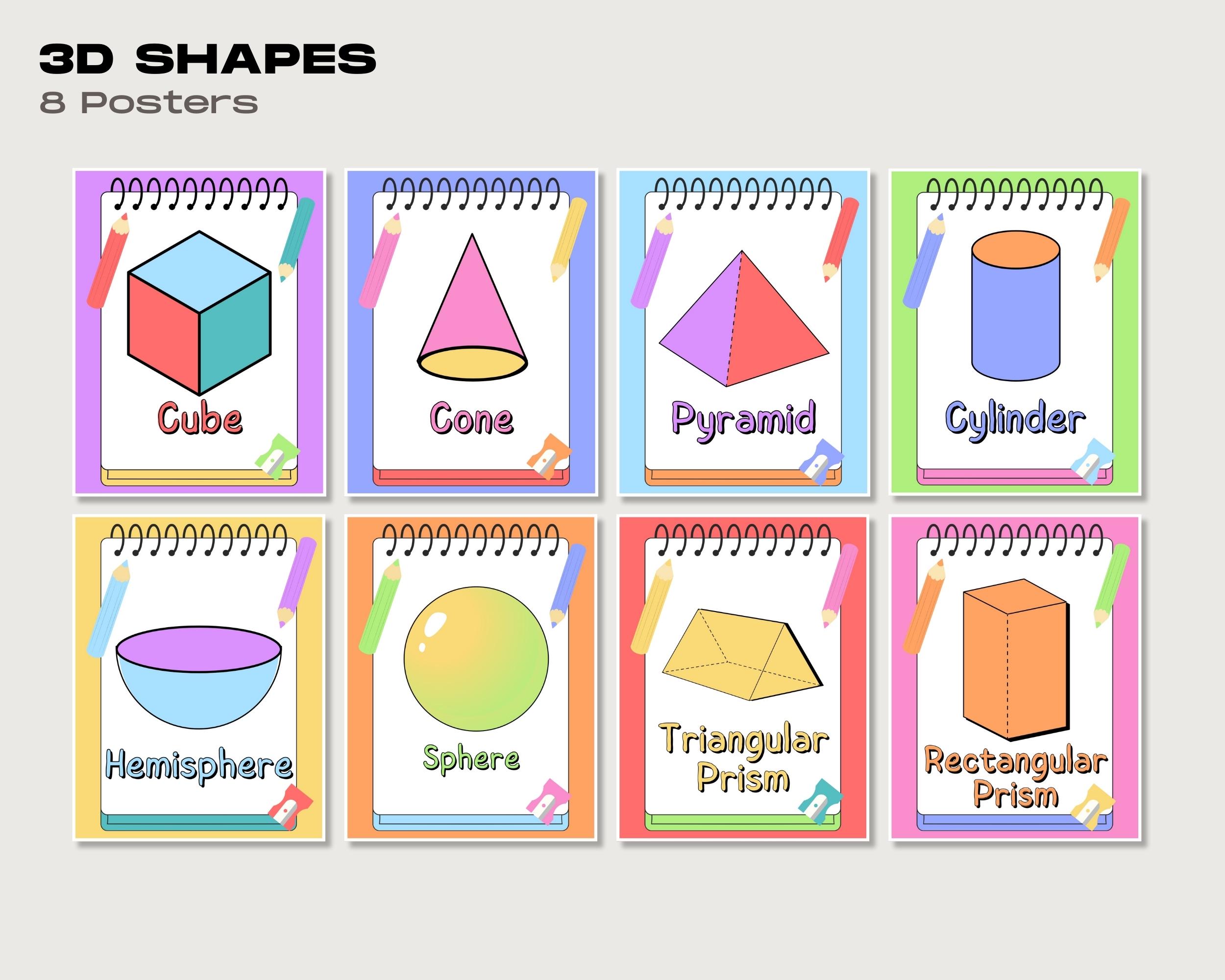 School Theme Shapes Bundle, Printable & Editable 2D Shape Posters, 3D ...
