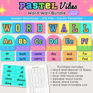 Editable Pastel Word Wall Bundle, Printable Classroom Sight Word ...