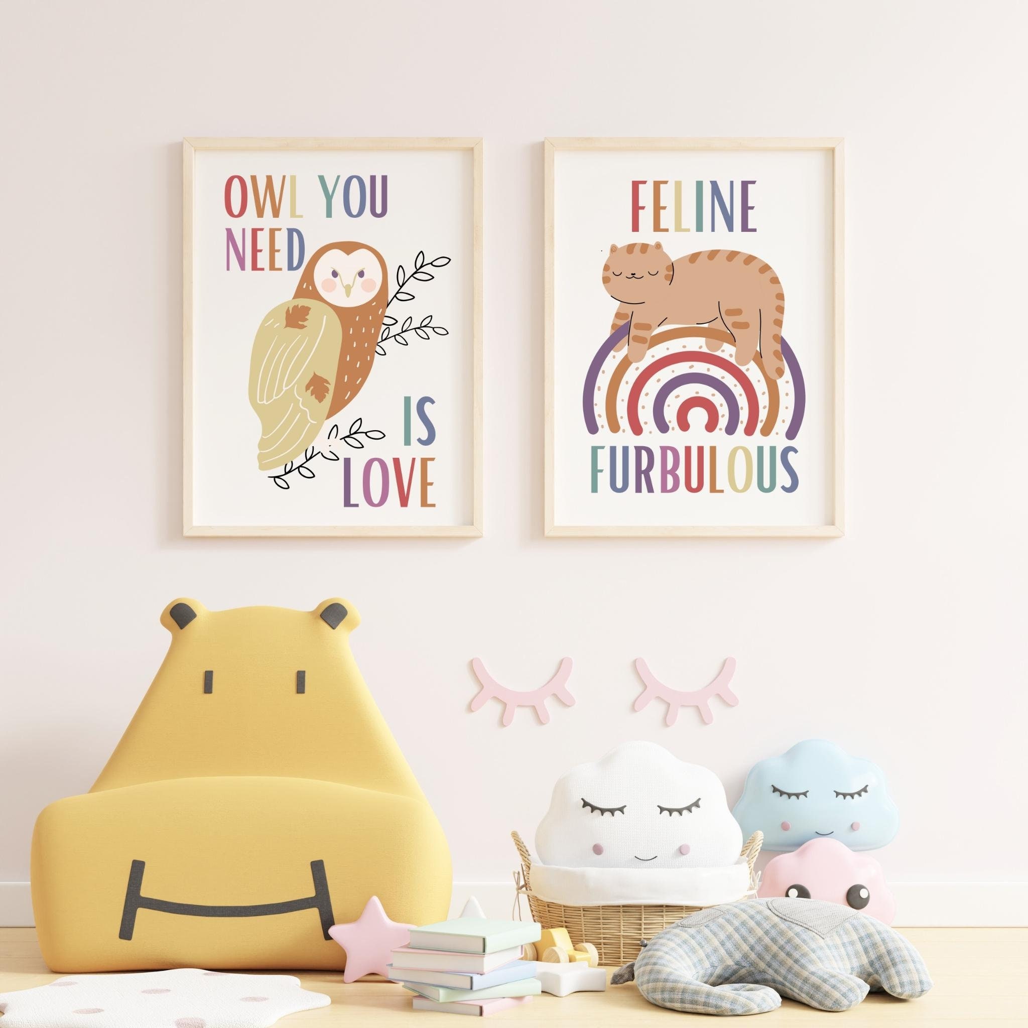 Boho Animal Pun Posters, Classroom Animal Wall Art, Kids Bedroom Art ...