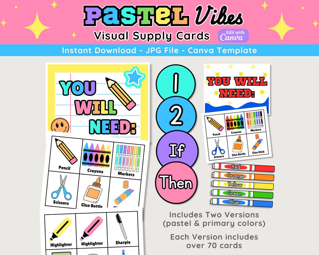 Editable Visual Display Cards for Classroom Directions, Bright Pastel ...