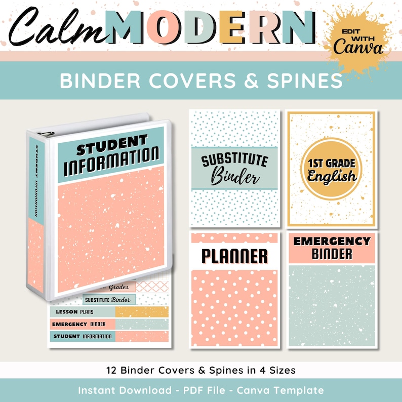 Calm Modern Binder Covers and Spines, Printable & Editable Teacher ...