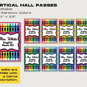 Printable Rainbow Teacher Hall Pass, Custom Editable Hall Passes for ...
