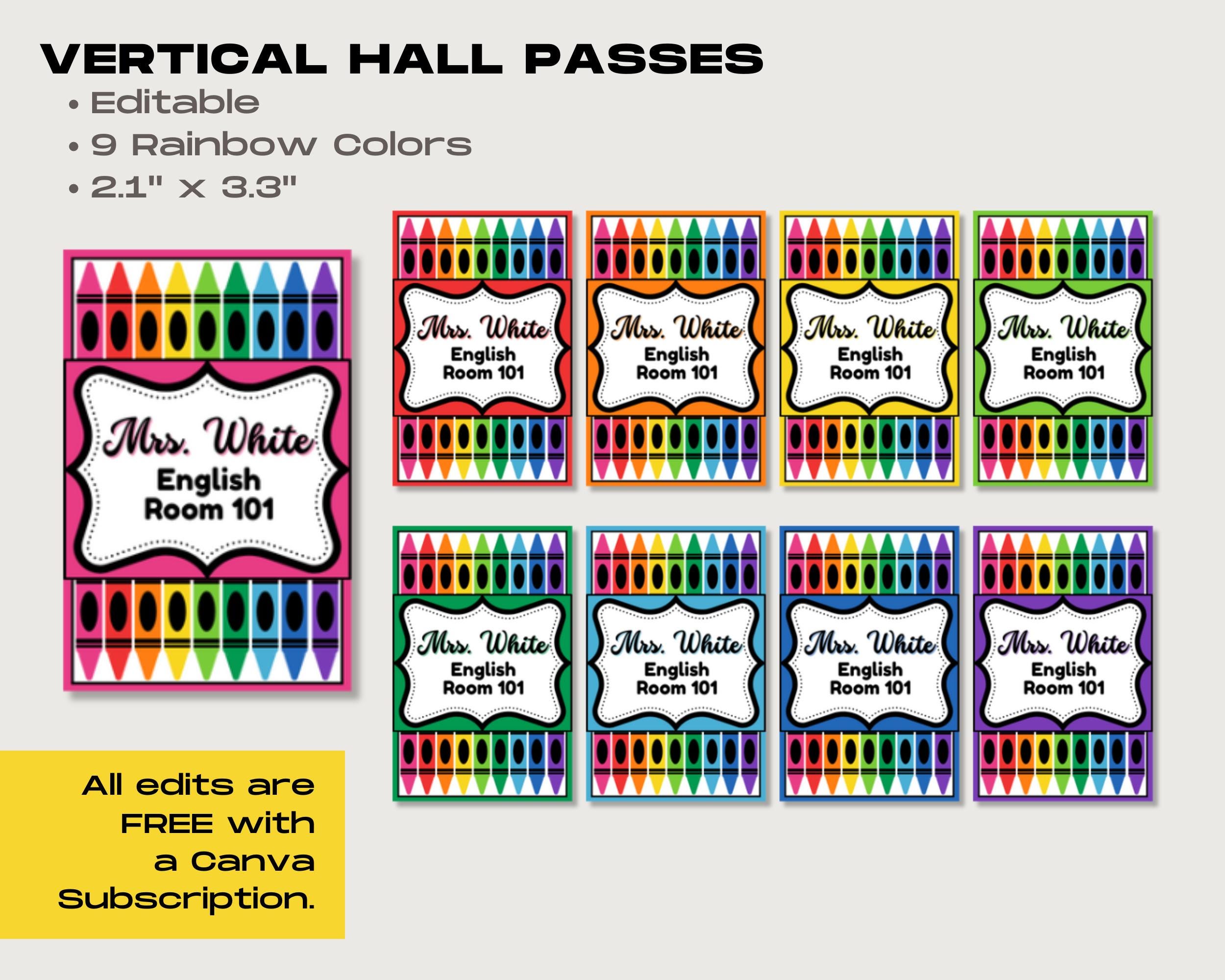 Printable Rainbow Teacher Hall Pass, Custom Editable Hall Passes for ...