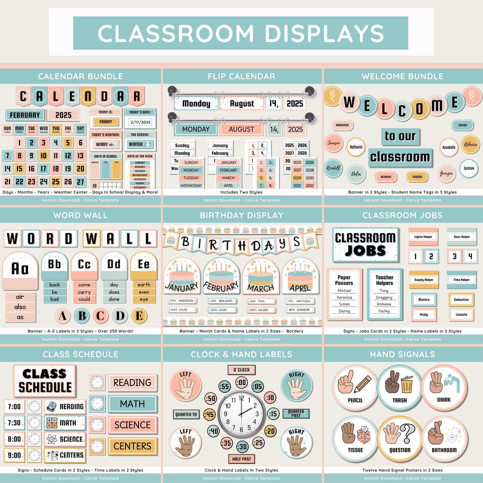 Calm Classroom Decor Set: Pastel Colors, Editable Canva Template ...