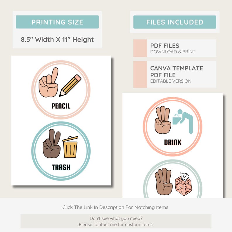 Calm Modern Classroom Hand Signal Posters, Printable & Editable School ...