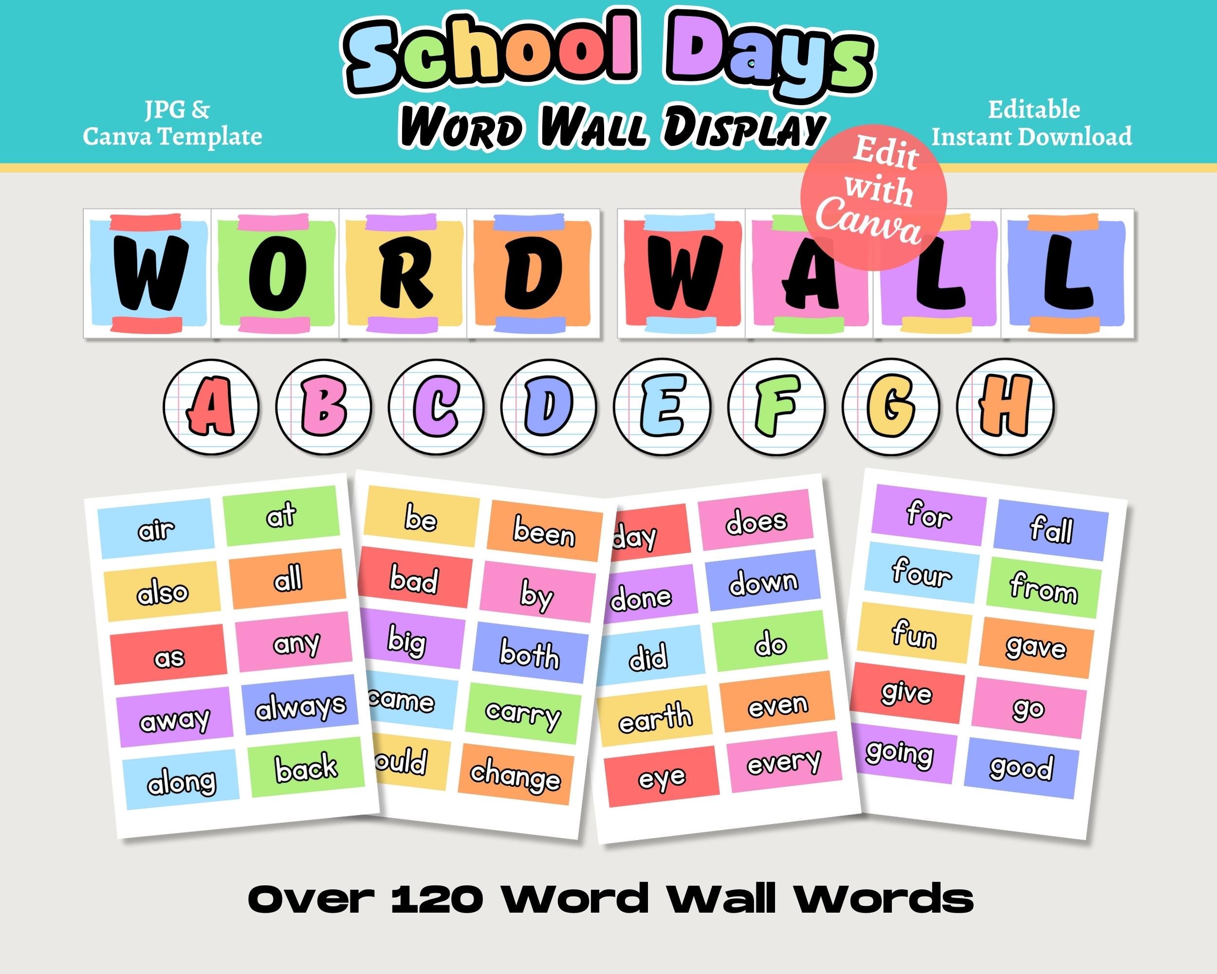 Printable Classroom Word Wall Kit: Rainbow Decor, Editable in Canva ...