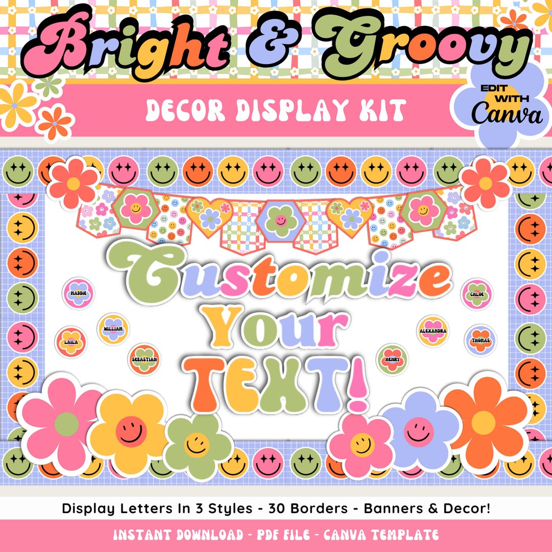 Bright & Groovy Decor Display Kit: Happy Floral Retro Bulletin Board ...