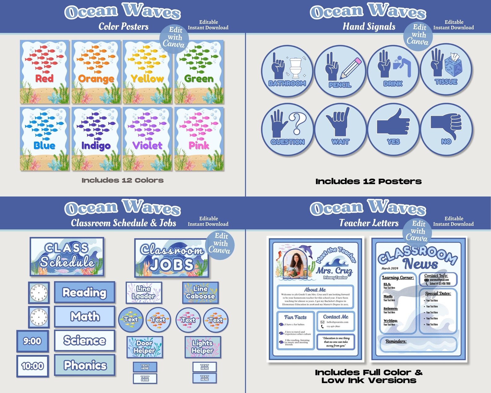Ocean Theme Classroom Decor Bundle, Printable & Editable Classroom ...