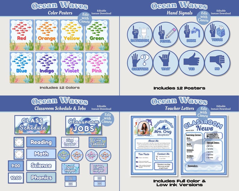 Ocean Theme Classroom Decor Bundle, Printable & Editable Classroom ...