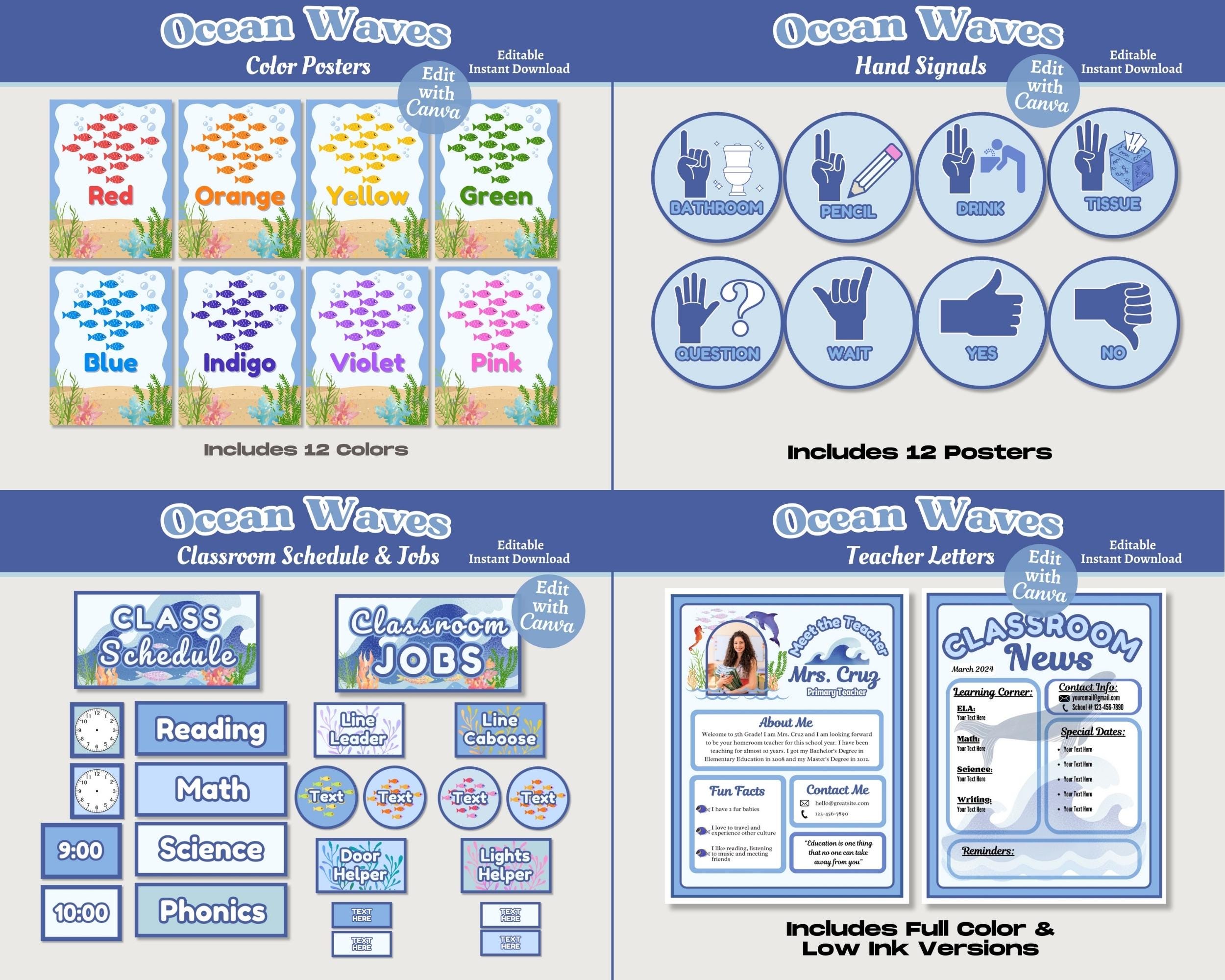 Ocean Theme Classroom Decor Bundle, Printable & Editable Classroom ...