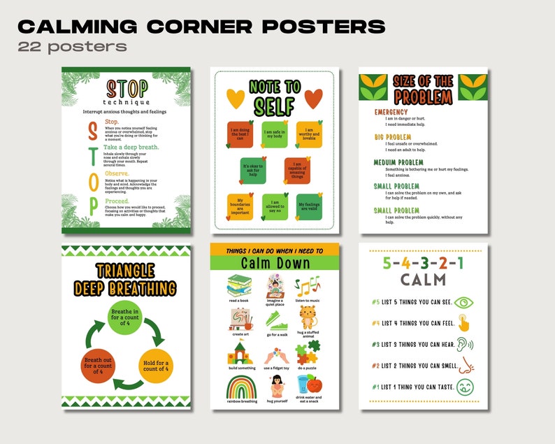 Jungle Calming Corner Bundle, Printable Breathing Techniques, Editable ...
