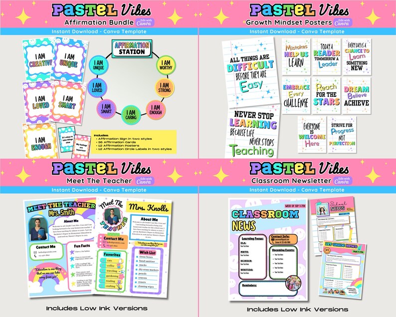 Pastel Classroom Decor Bundle: Editable Display & Organization (canva ...