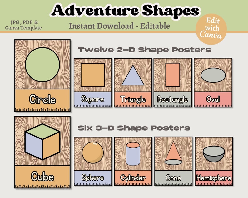 Adventure Shape Posters, Printable & Editable 2-D 3-D Shapes, Shapes ...