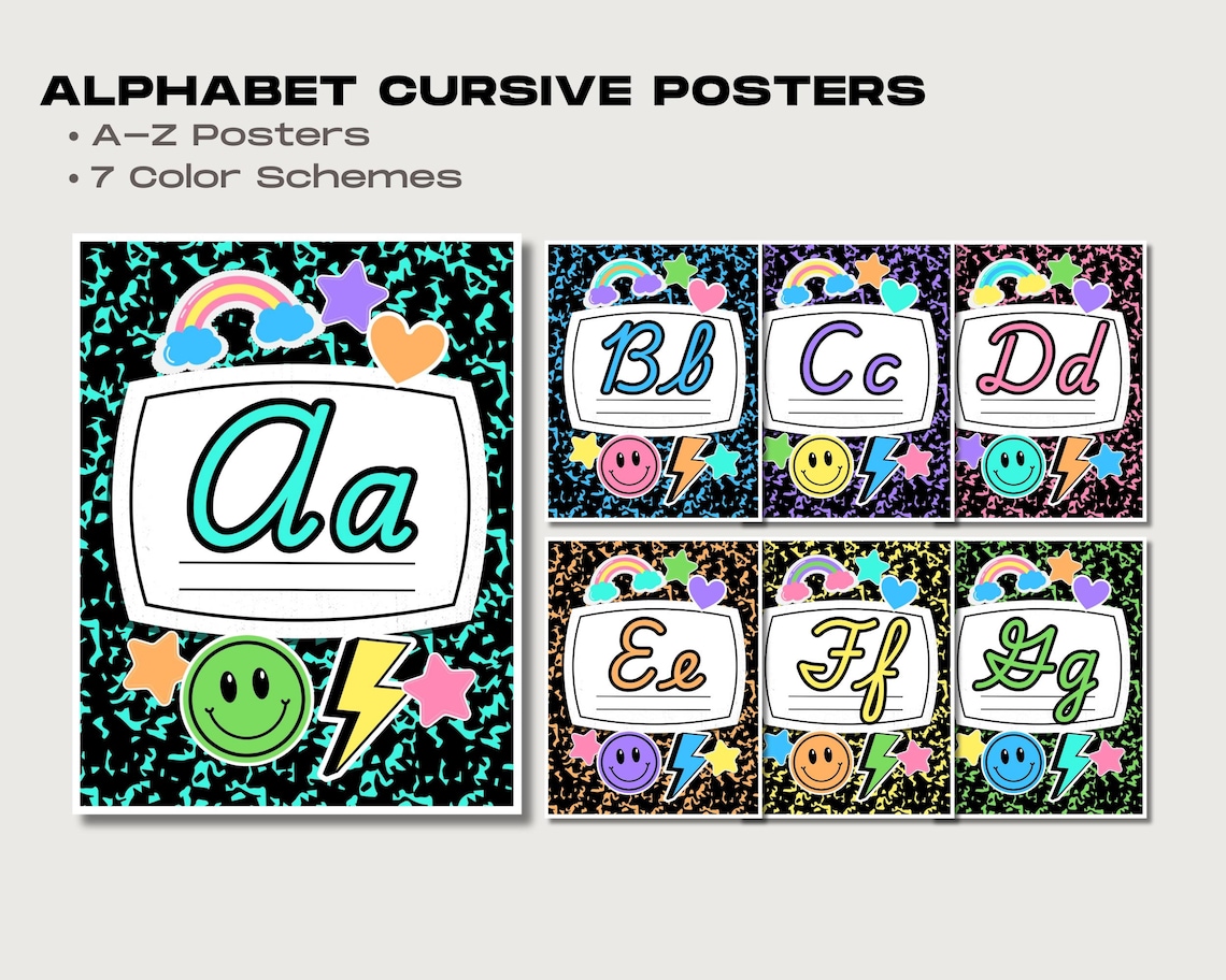 Pastel Alphabet Posters: A-Z Cursive, School Decor (canva Template ...