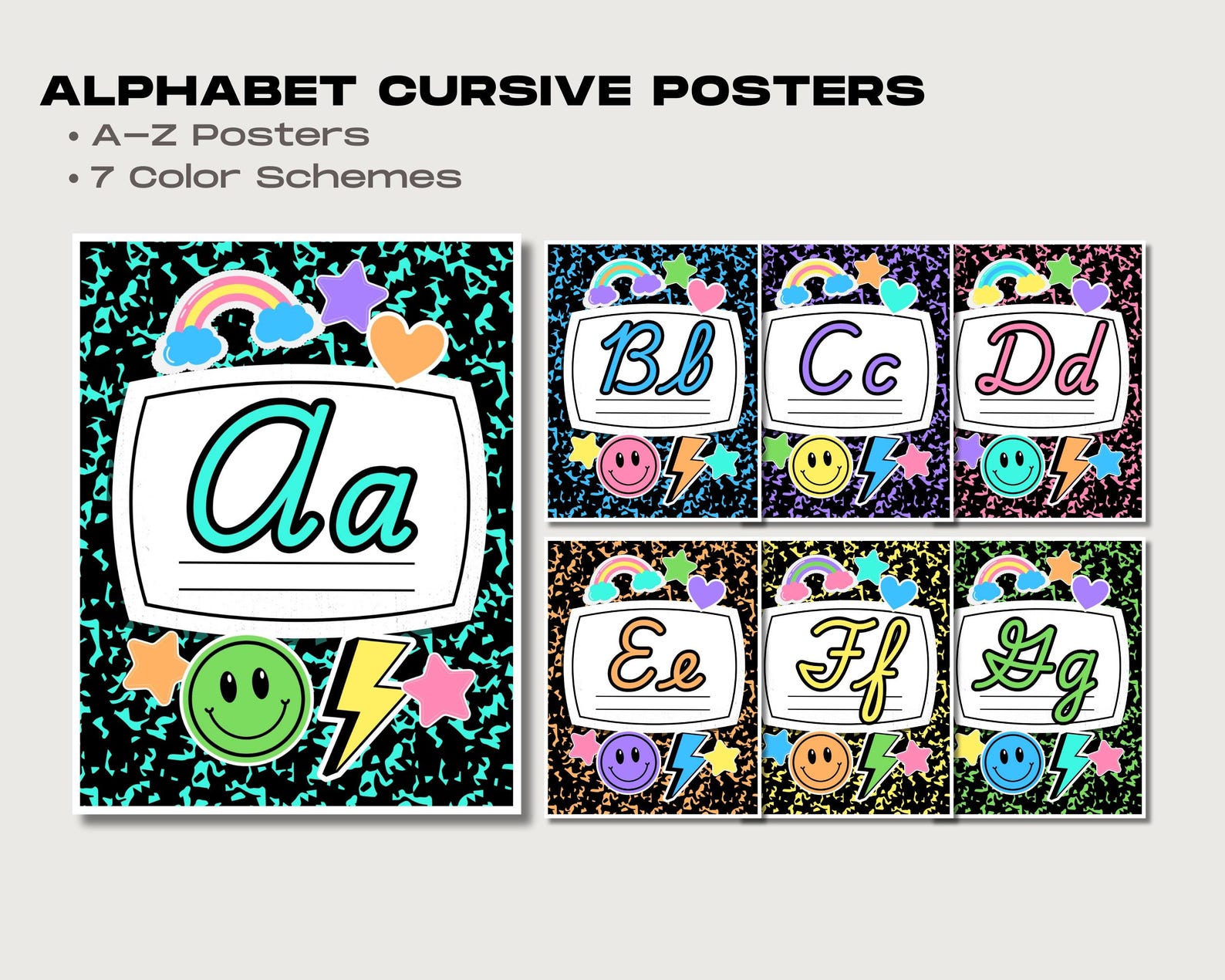 Pastel Alphabet Posters: A-Z Cursive, School Decor (canva Template ...