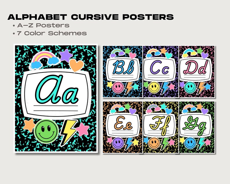 Pastel Alphabet Posters: A-Z Cursive, School Decor (canva Template ...