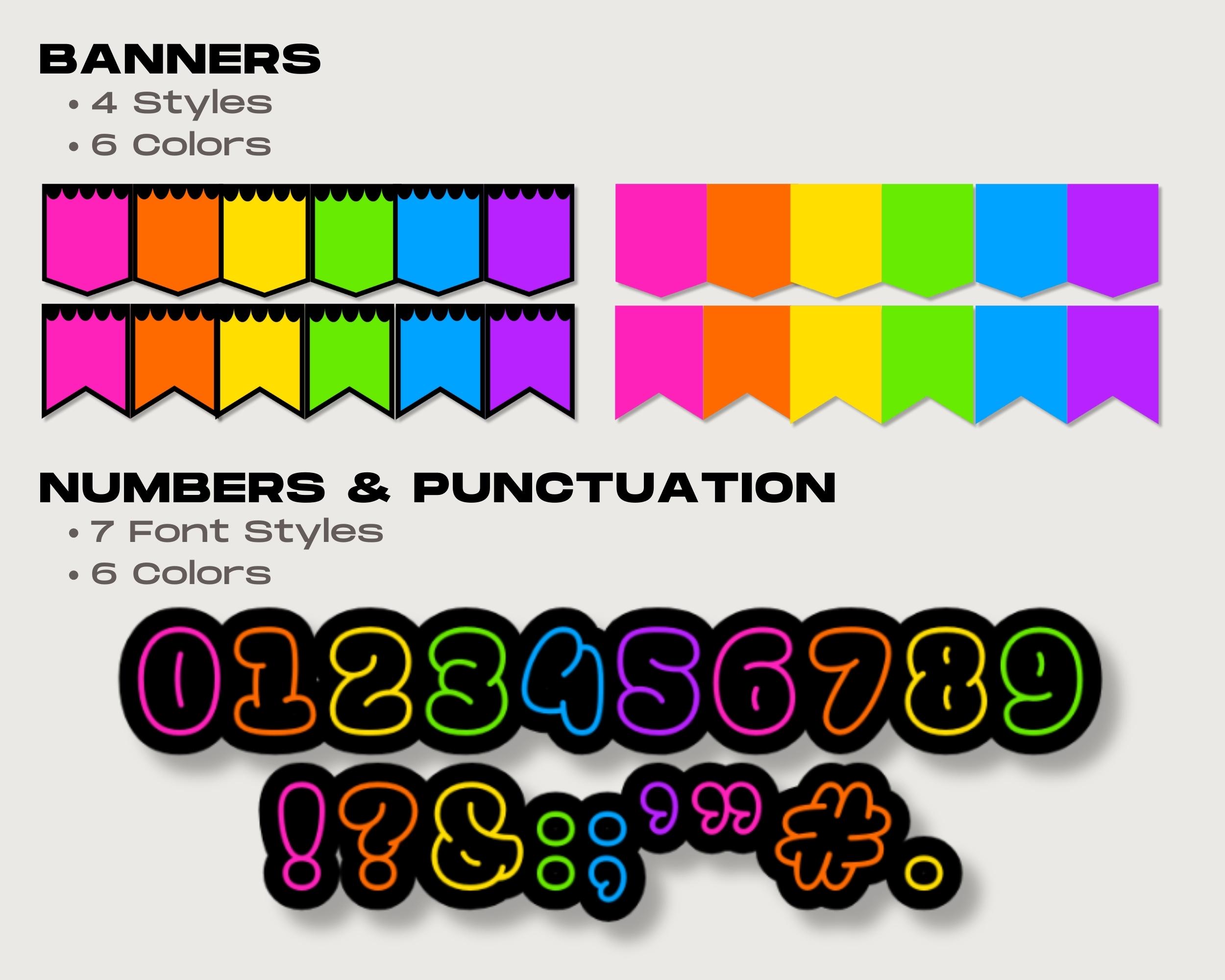 Neon Bulletin Board Bundle, Editable & Printable Neon Bulletin Board ...