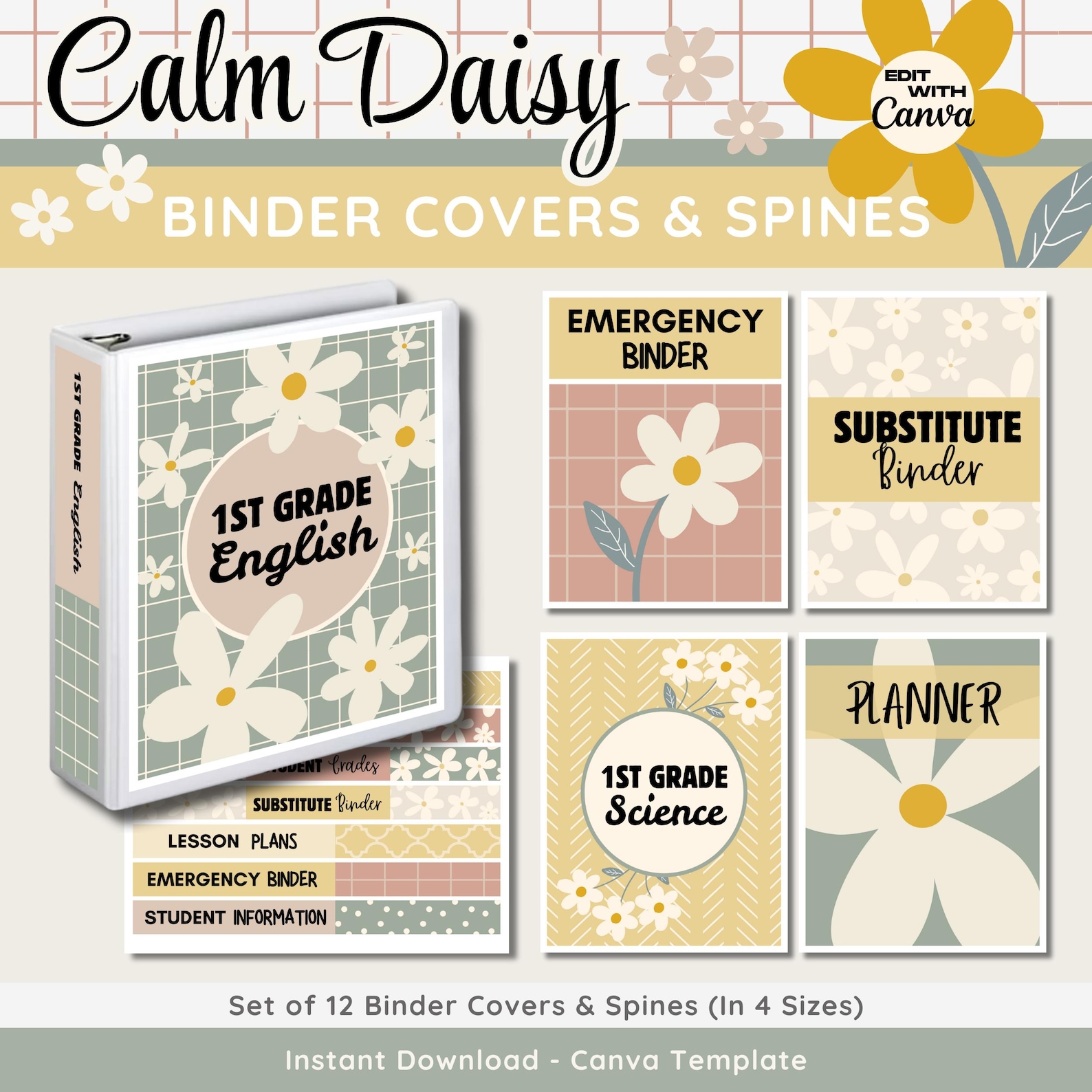 Printable Boho Binder Covers & Spines, Editable Teacher Binder Covers ...