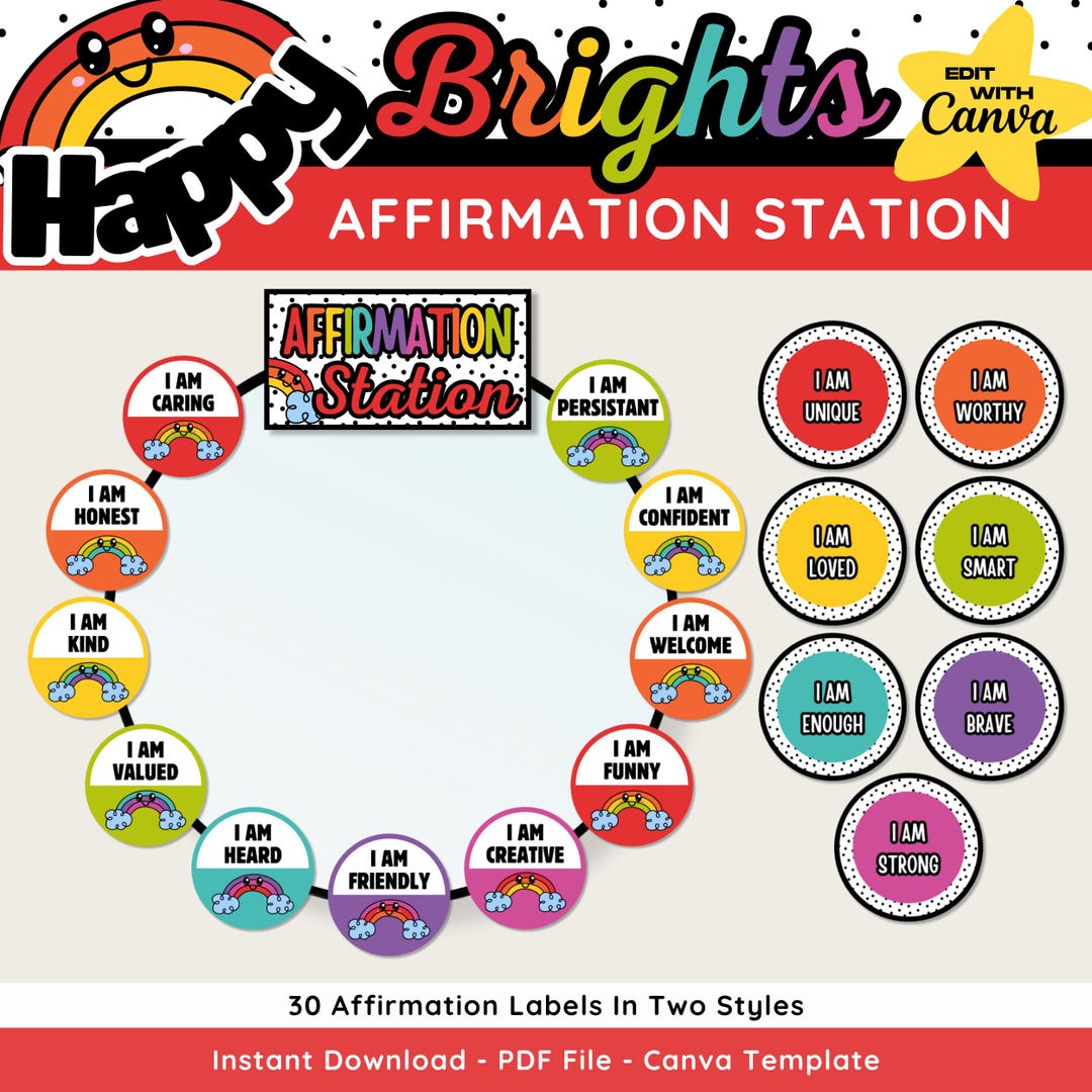 Rainbow Affirmation Station, Printable & Editable Kids Affirmation ...