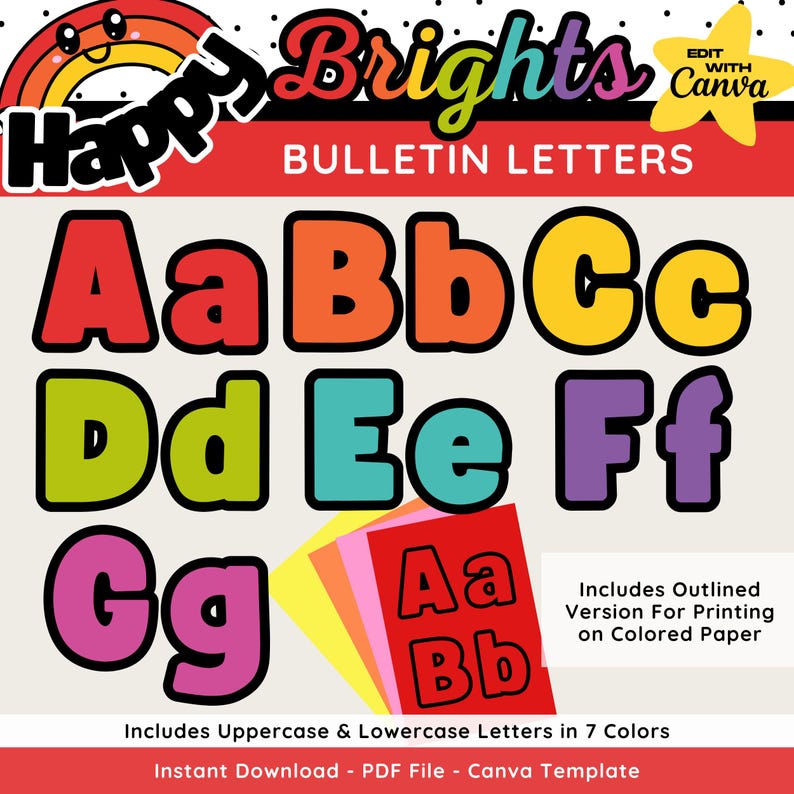 Rainbow Bulletin Board Letters: Editable Classroom Decor (PDF & Canva ...