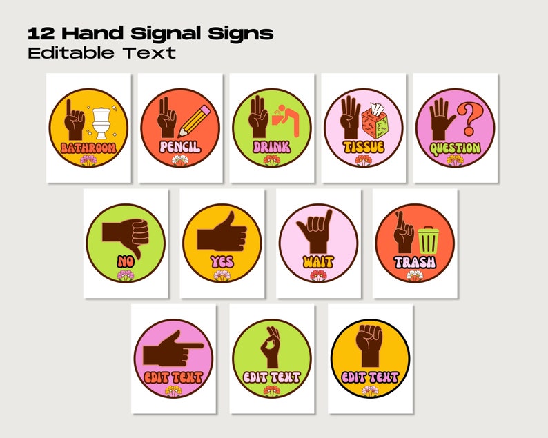 Hand Signal Signs, Printable & Editable Hand Signs, Classroom ...