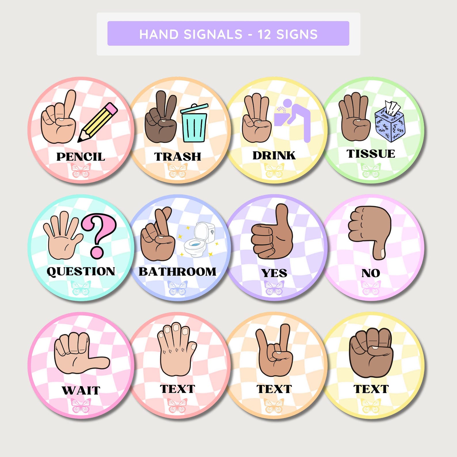 Hand Signal Posters, Printable Elementary Classroom Hand Signs, Pastel ...