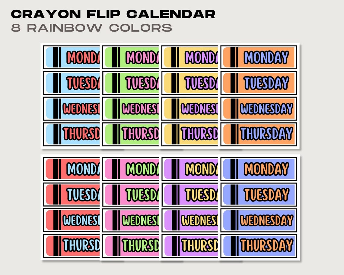 Pencil & Crayon Flip Calendar: Rainbow Classroom Decor (canva Template ...