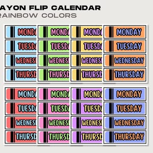 Pencil & Crayon Flip Calendar: Rainbow Classroom Decor (canva Template ...