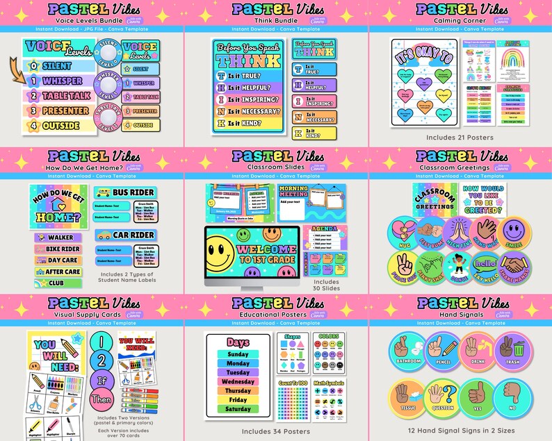 Pastel Classroom Decor Bundle, Editable & Printable Classroom Displays ...