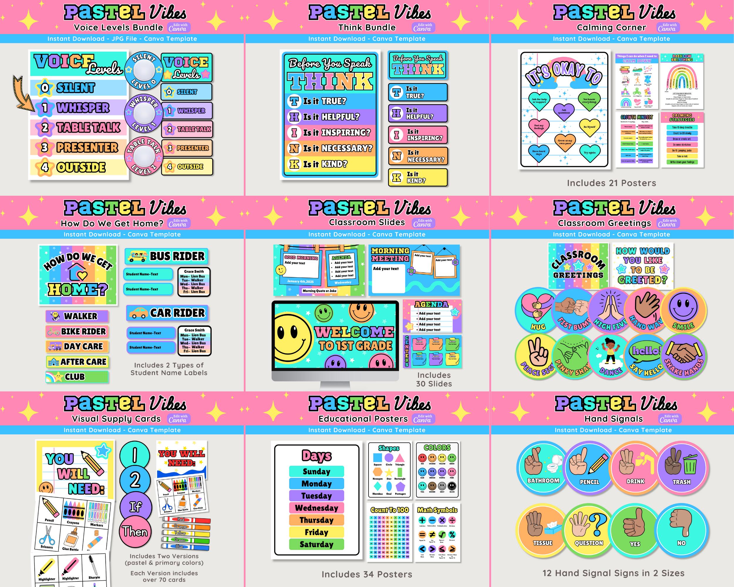Pastel Classroom Decor Bundle: Editable Display & Organization (canva ...