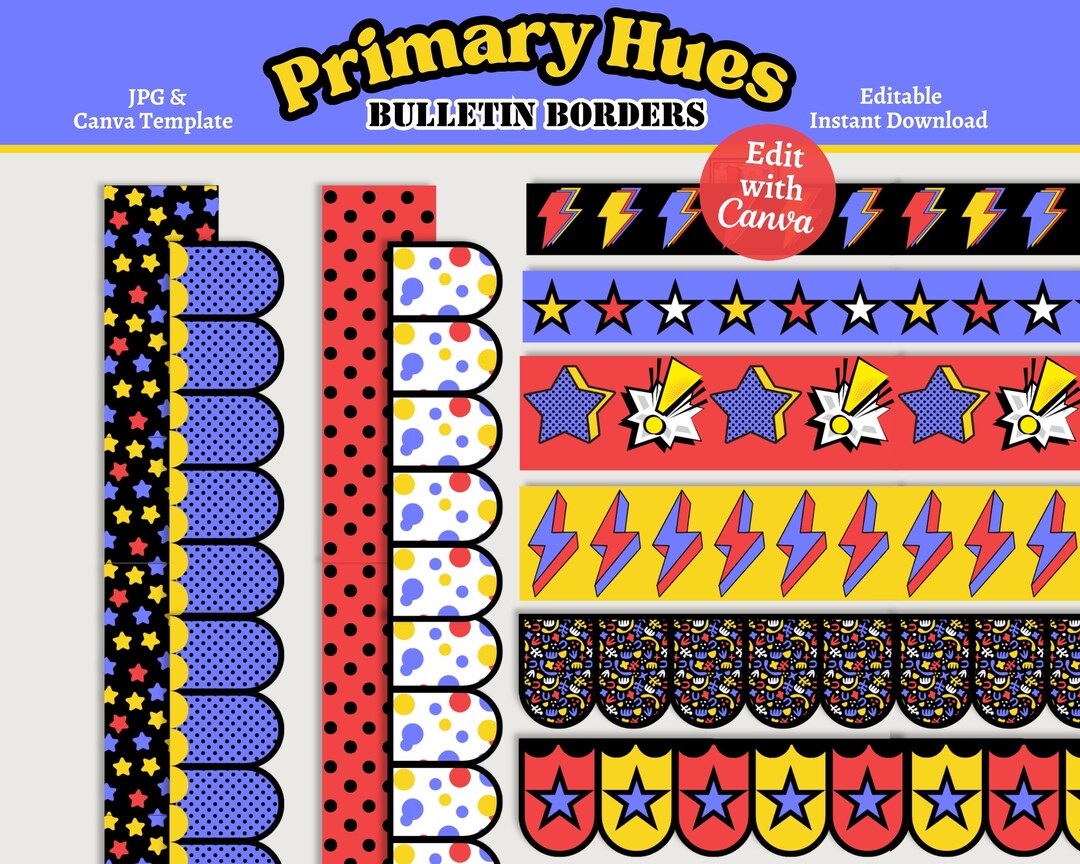 Primary Hues Bulletin Borders, Printable & Editable Borders, Instant ...