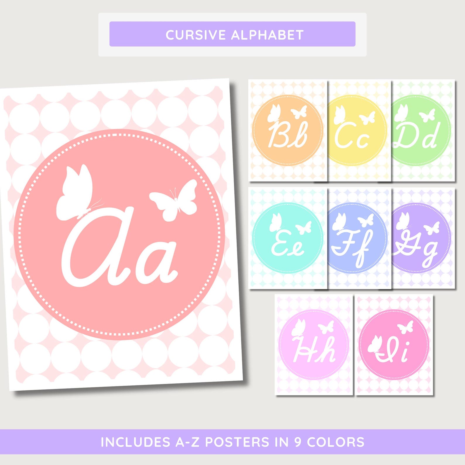 Pastel Butterfly Alphabet Posters: Cursive ABC Printable (canva ...