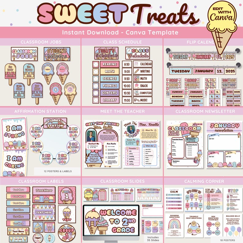 Pastel Classroom Decor Bundle: Sweet Treats Theme (canva Template) - Etsy