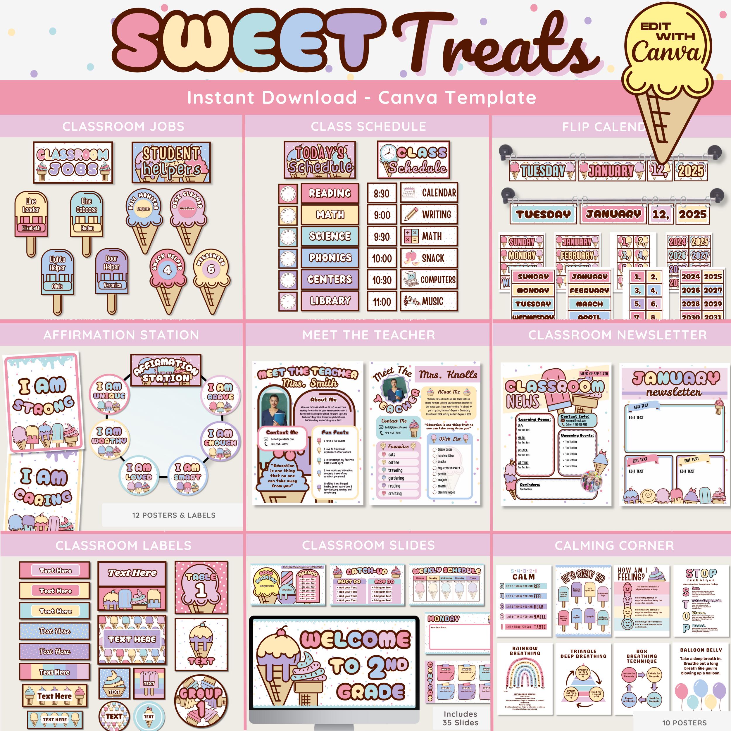 Pastel Classroom Decor Bundle: Sweet Treats Theme (canva Template) - Etsy