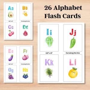 Pre-k Toddler Alphabet Flash Cards, 26 Watercolor Fruit Vegetable ...