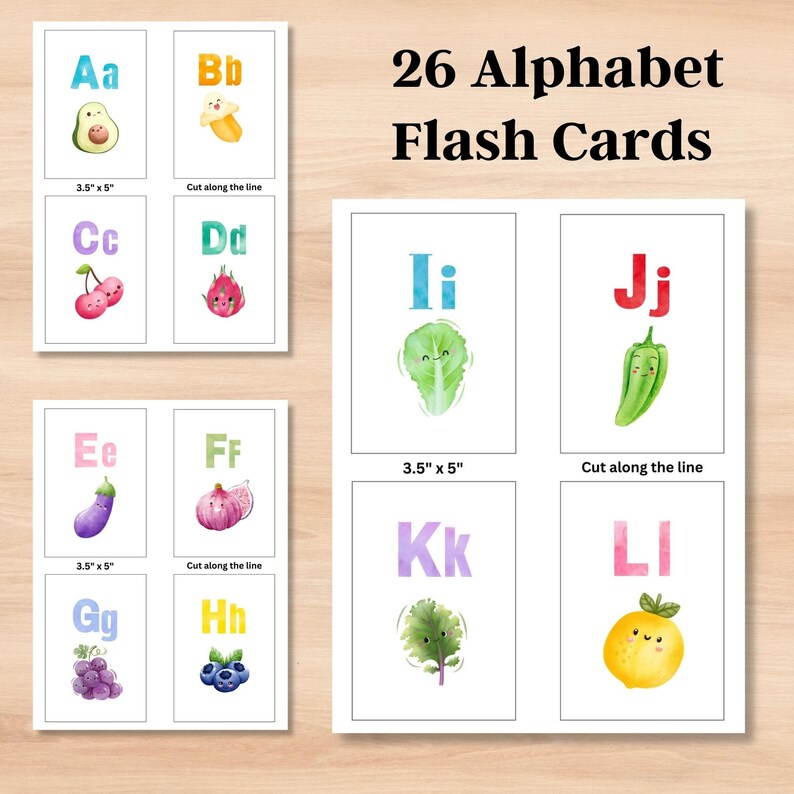 Pre-k Toddler Alphabet Flash Cards 26 Watercolor Fruit - Etsy