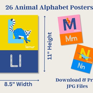 Pre-k Toddler Animal Alphabet Flash Cards, 26 Bright Animal Alphabet ...