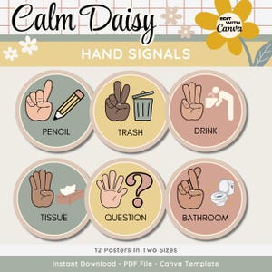 Boho Classroom Hand Signals Poster: Calm Daisy Decor (canva Template ...