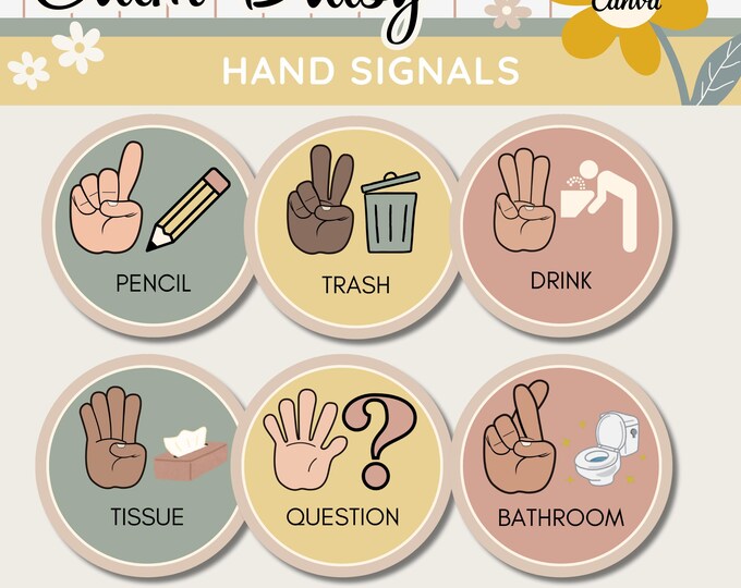 Boho Retro Classroom Hand Signals | Daisy Classroom Decor - Etsy Canada