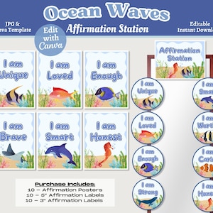 Ocean Theme Affirmation Station, Printable & Editable Affirmation ...