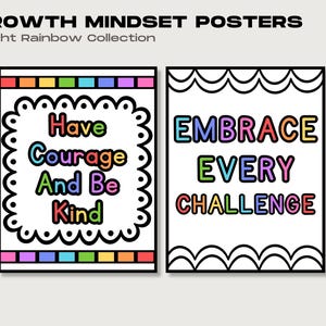 Bright Rainbow Growth Mindset Printable Posters, Editable Kids ...